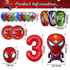 16PCS Superhero Birthday Party Balloons Spider Foil Balloons，Children's Superhero Theme 3th Birthday Party Decorations (3 Years old)