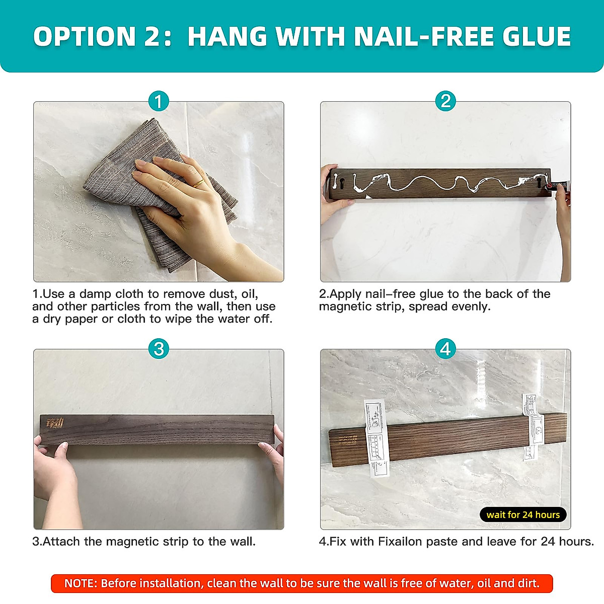 FINDKING Ash Wood Magnetic Knife Strip, Magnet Utensil Holder for Wall, Refrigerator, Wooden Rack for Kitchen Knives, No Drill (Dark Brown, 16 Inches, Without Knives)