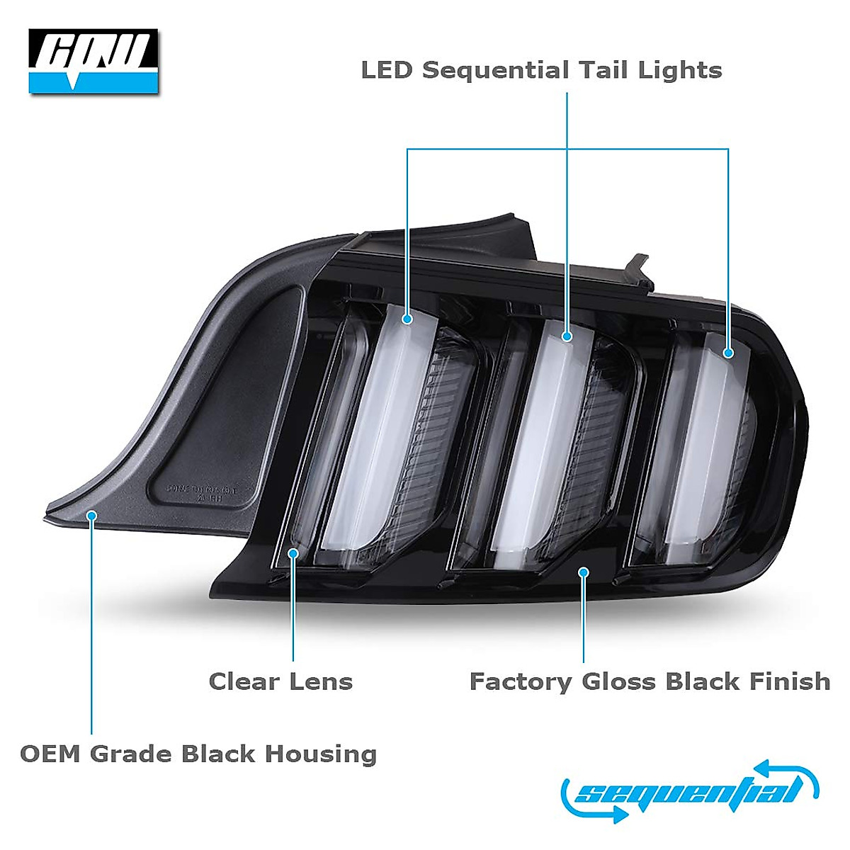CPW Tail Lights Euro Style Compatible with 2015 2016 2017 2018 2019 2020 2021 2022 Ford Mustang LED Tail Lights Rear Lamps Sequential Plug & Play (Clear)