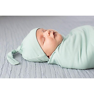 Baby Be Mine Newborn Baby Swaddle Blanket with Matching Knotted Hat (Sage)