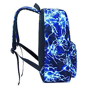 AM SeaBlue Backpack for Boy Middle School Lightning Bookbag Durable Student Teenager Sturdy Lightweight Waterproof (1-Blue)