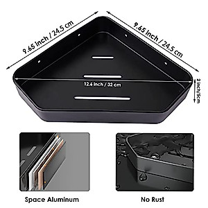 Veefos Corner Shower Caddy with Razor Holders, Shower Organizer Corner Shower Shelf Bathroom Shelf Storage Rack Floating Shelf, Space Aluminum(1 Pack, Black)