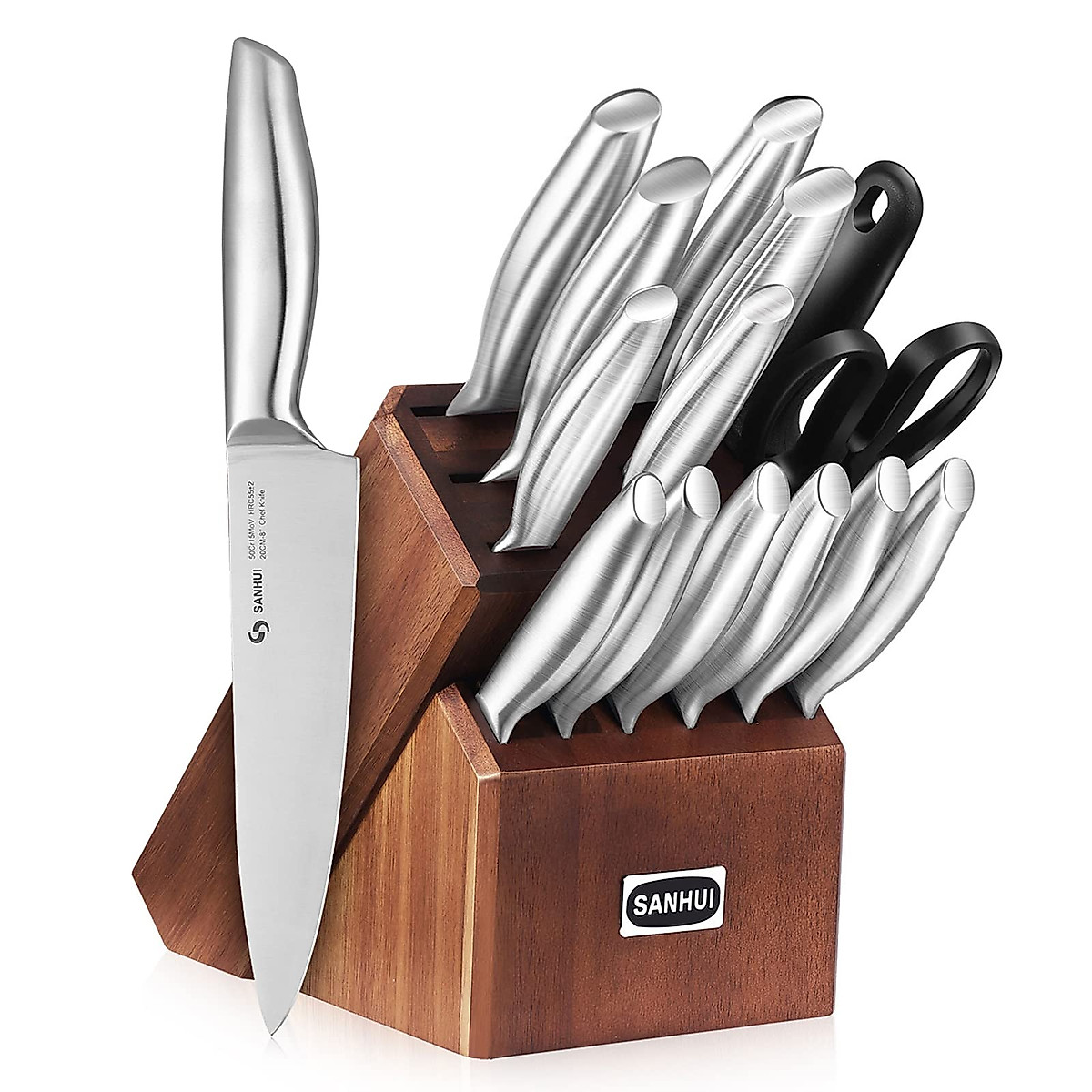 15-Piece Knife Set with Block, Superior High-Carbon Stainless Steel Blades with Precision and Accuracy, Hollow Handle, Steak Knife Set of 6, Chef Knife Set for Kitchen
