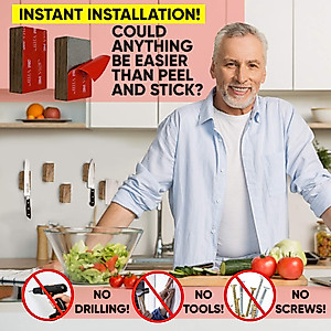 Magnetic Knife Holder For Wall - STRONG Neodymium Magnets & 3M Adhesive Strip (No Drilling!) Wooden Walnut Block Kitchen Tools Cutlery Utensils Holder Rack Mount Bar Set (10, Walnut)