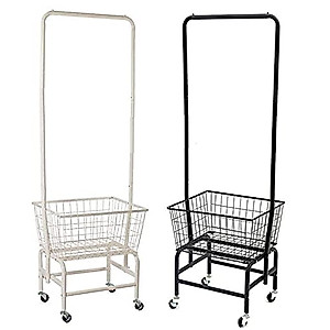 BechUbre Heavy Duty Rolling Hamper Laundry Basket Cart with Wire Hanging Rack and Storage Rack Commercial Rolling Laundry Butler White