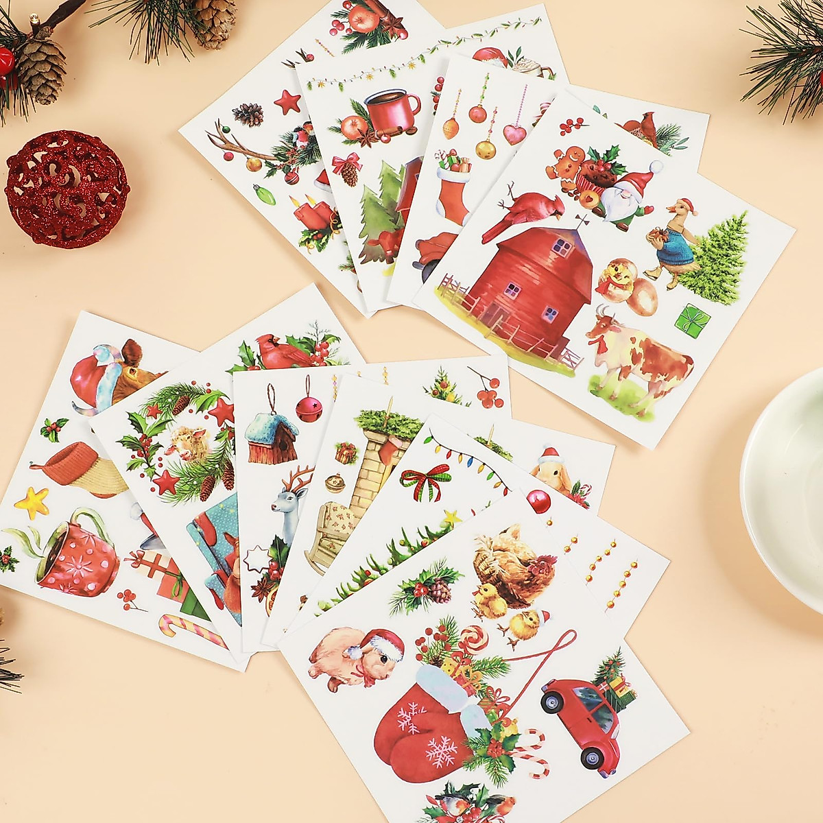 16 Sheets Christmas Rub on Transfers for Crafts and Furniture Rub on Transfers Stickers Xmas Farmhouse Reindeer Stickers Rub on Decals for Home Party Favor Wood DIY Craft, 5.9 x 5.9 Inch