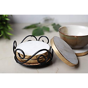 GoCraft Marble Gold Edge Coasters | Handcrafted White Marble Gold Painted Edge Coasters for Drinks, Beverages & Wine/Bar Glasses (Set of 6)