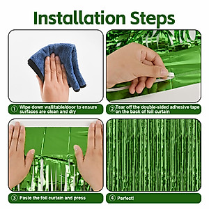 PABUES 5 Pack 3.3x9.9 Feet Green Foil Fringe Backdrop Curtains, Tinsel Streamers Birthday Party Decorations, Fringe Backdrop for Graduation, Baby Shower, Gender Reveal, Disco Party