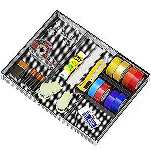 Simple Houseware Drawer Organizer Tray w/ 2 Storage Bins, Black