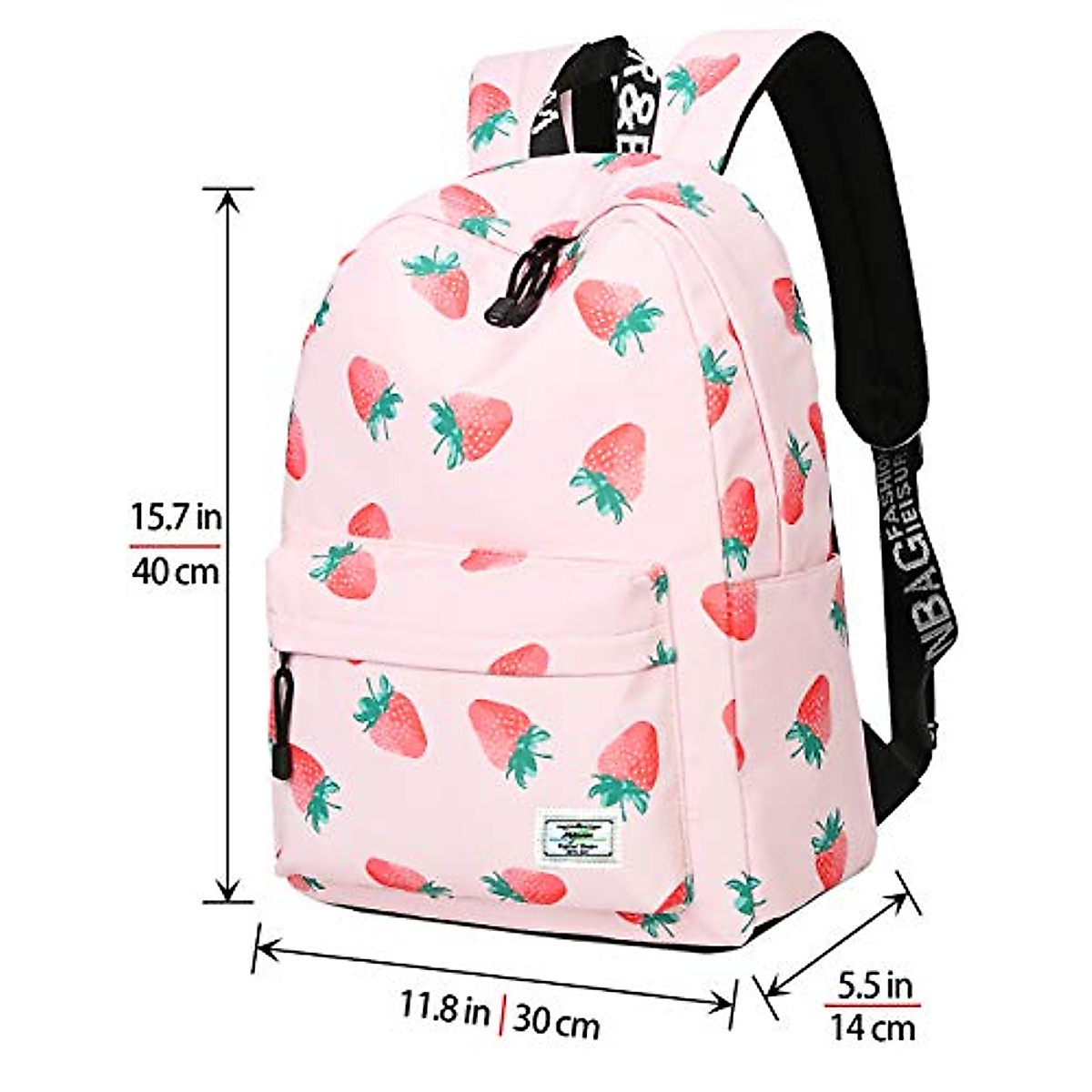 MIRLEWAIY 15.7 inch Water-resistent Large Capacity Travel Laptop Backpack Lightweight Primary Junior School Bag for Teen Girls, Pink Strawberry
