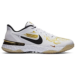 Nike Men's Alpha Huarache Elite 3 Premium Turf Baseball Shoes (10 US, White/Metallic Vivid Gold/Black)