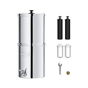 Waterdrop Gravity-fed Water Filter System with Black Carbon Filter and Fluoride Filter, 2.25-Gallon Stainless-Steel Filter System, Reduces up to 99% of Chlorine & Bad Taste-King Tank Series