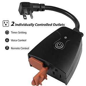 Outdoor Smart WiFi Plug, HBN Heavy Duty Wi-Fi Timer with Two Grounded Outlet, Wireless Remote Control by App Compatible with Alexa and Google Home Assistant 2.4 GHz Network only, ETL Listed (1 Pack)