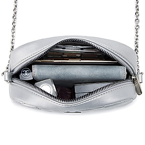 David Jones Trendy Small Cute Silver Bag, Faux Leather Crossover Long Over the Shoulder Womens Purses and Handbags with Chain Strap