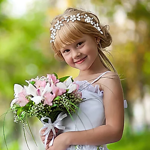 Tanfeine Flower Girl Headpiece, Flower Girl Hair Accessory, Silver Wedding Headband for Girls, Princess Crystal Pearl Hair Accessories for Birthday, Party, First Communion,Wedding