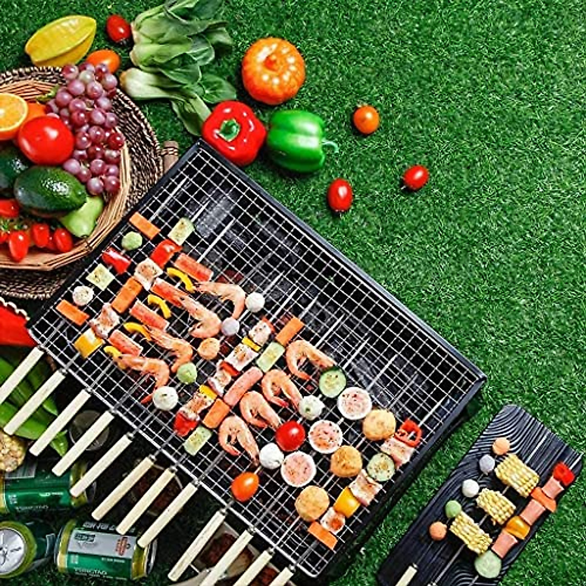Stainless Steel BBQ Barbecue Grill Charcoal Portable Barbecue, Smoker Grill for Outdoor Cooking Camping Picnic Outdoor Garden Charcoal BBQ Grill Party Suitable for 3 to 5 People