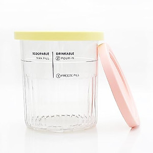 CXQ XL Family Size Ice Cream Pint Containers with silicone lids, Compatible with Ninja NC501 CREAMi Deluxe 11-in-1 Ice Cream & Frozen Treat Maker and model: NC500, NC501, NC501H, NC501HBL and NC501HGN. (Pink/Yellow)