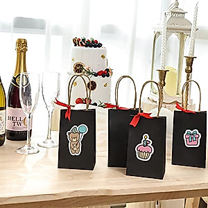 Moretoes 60pcs Small Black Kraft Paper Bags 6 x 3.5 x 2.4 Inches Mini Gift Bags with Handles Bulk Party Favor Bags Candy Bags