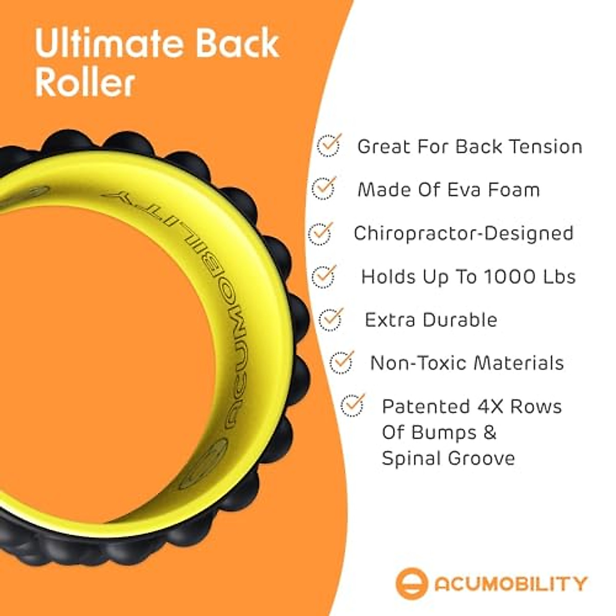 Acumobility Back Stretcher, Back Cracker, Back Roller, Back Pain, Back Pain Relief Products, Yoga Wheel, Back Foam Roller for Back, Back Stretching & Back Cracking Device, Back Popper - 11" H x 7" W