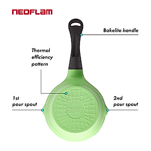 Neoflam 1qt Saucepan Butter Warmer Milk Boiling|Melting Pot, Ecolon Healthy Ceramic Nonstick Coating PFOA-free, 2 Pour Spouts, Lightweight, Dishwasher Safe, Green