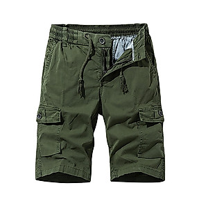 Muscularfit Shorts Mens Big and Tall Cargo Shorts for Men 2023 Casual Drawstring Elastic Waist Tooling Shorts 7" Inseam Waistband Shorts Shorts for Men Casual Summer Below Knee Army Green XL
