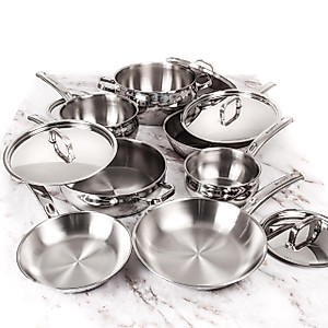 BergHOFF Belly Shape 18/10 Stainless Steel 12Pc Cookware Set, Metal Lids, Fast, Evenly Heat, Induction Cooktop Ready