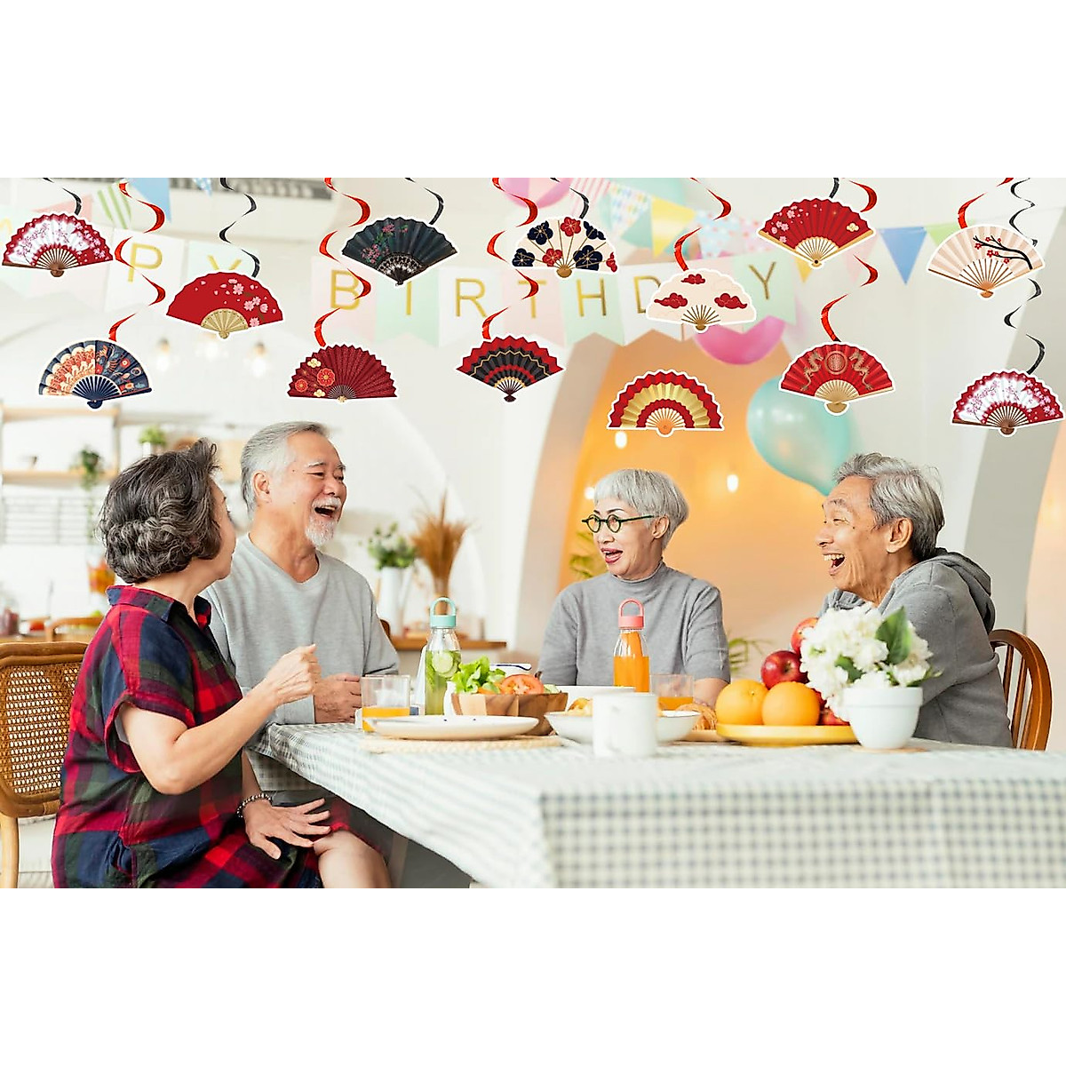 24 PCS Folding Fans Hanging Swirl Decorations Folding Fans Ceiling Streamers Hanging Decorations Folding Fans Party Decorations for Japanese Folding Fans Birthday Party Supplies