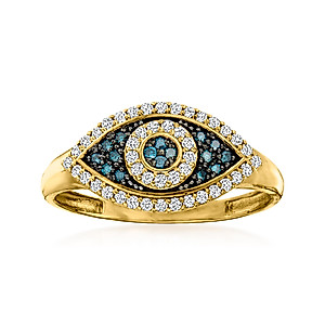 Ross-Simons 0.30 ct. t.w. Blue and White Diamond Evil Eye Ring in 14kt Yellow Gold. Size 8