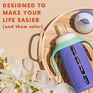 Tabor Place Glass Sippy Cup for Toddlers - The Luca | Spill-proof | Silicone Straw | Mint Green | 8 oz | Liquids Never Touch Plastic | Removable Handles