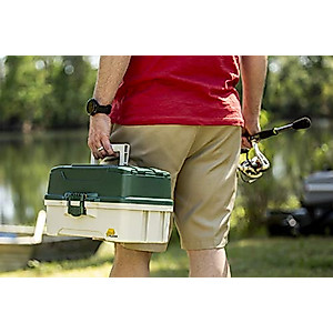 Plano 3-Tray Tackle Box with Dual Top Access, Dark Green Metallic/Off White, Premium Tackle Storage
