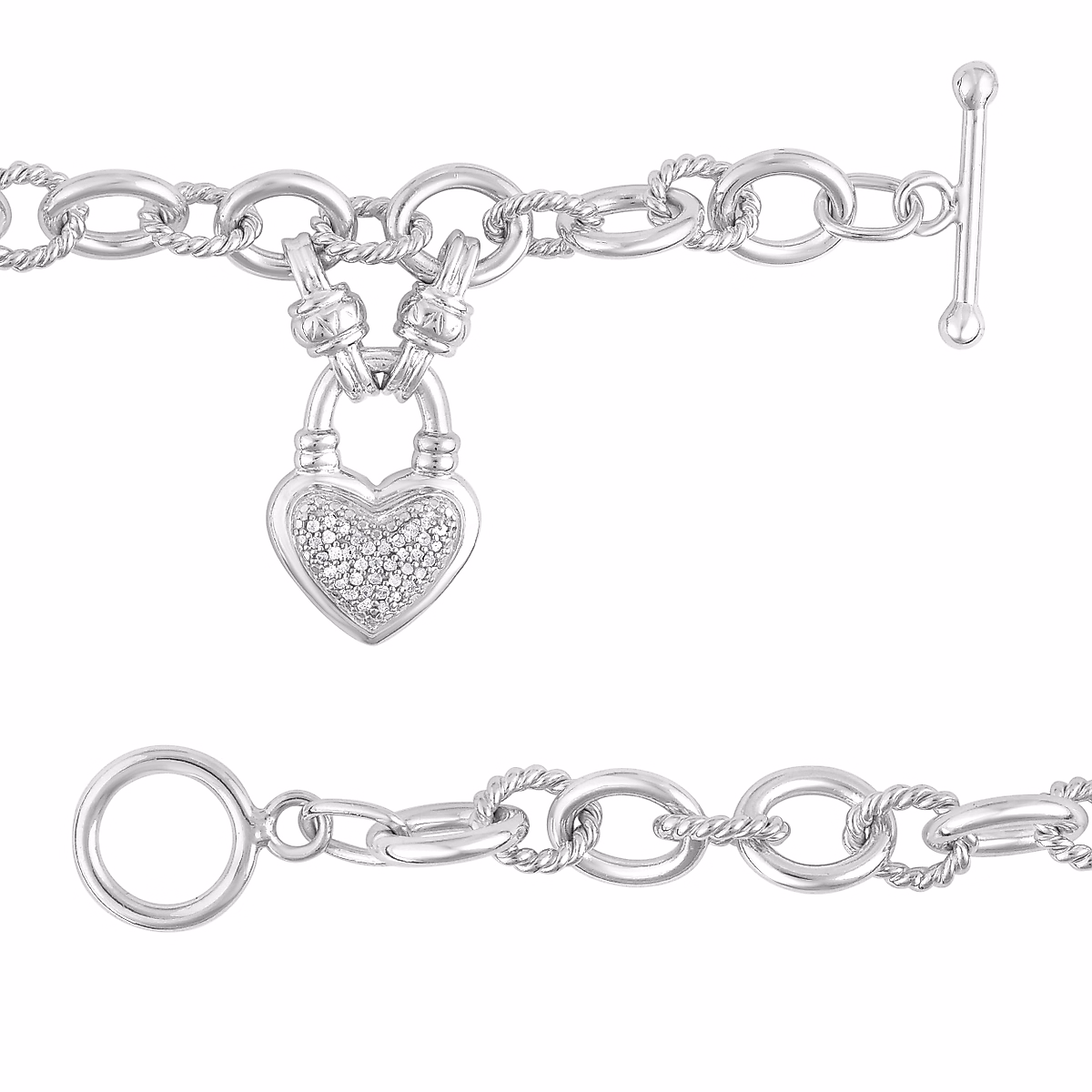Beyond Brilliance 0.15 Carat Round Cut Real Diamond Heart Charm Link Bracelet Sterling Silver | Fine Jewelry for Women | Gift for Her | Gift Box Included