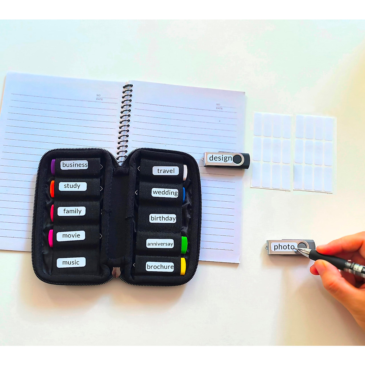 vellgo USB Flash Drive Case Soft Material Thumb Drive Holder case, USB Drive Holder Organizer, Portable Electronic Accessories Bag for USB Memory Stick with 10 Slots