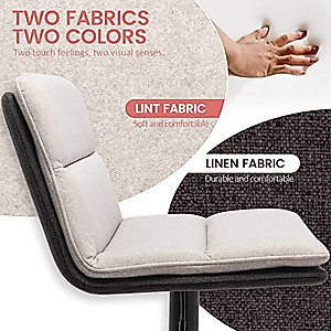 Brage Living Fabric Adjustable Bar Stool, Swivel Counter Height Barstool with Back, Armless Kitchen Bar Chair for Dining Cafe with Large Black Base (Greige)