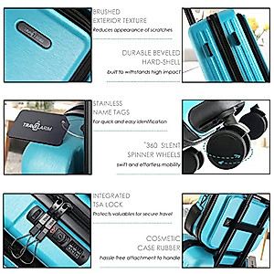 TravelArim 20 Inch Carry On Luggage 22x14x9 Airline Approved, Carry On Suitcase with Wheels, Hard-shell Carry-on Luggage, Teal Small Suitcase, Hardside Luggage Carry On with Cosmetic Carry On Bag