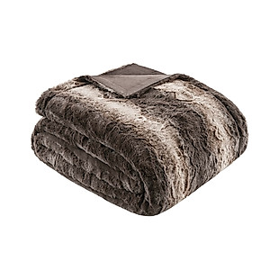 Madison Park Zuri Soft Plush Luxury Oversized Faux Fur Throw Animal Stripes Design, Faux Mink On The Reverse, Modern All Seasons Blanket for Bed, Sofa Couch, Office, Brown, 60x70"