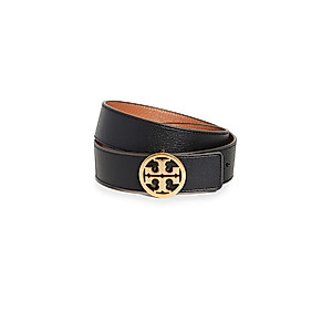 Tory Burch Women's 1.5" Miller Reversible Belt, Black/New Cuoio/Gold, XS