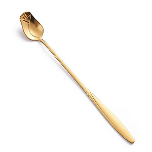 10 Pack Rose Flower Stirring Spoons - 6.8 Inch Stainless Steel Coffee, Tea, Milkshake, Cocktail, Bar Spoons - Gold