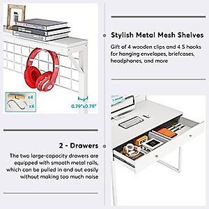 Tribesigns Computer Desk with Hutch,43 Inch Office Desk with Drawers,White Writing Desk Table with Art Display Grid Shelf,Desk for Home Office
