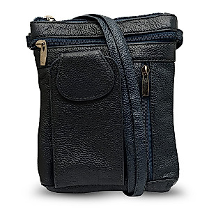 Steeltime Unisex Super Soft Leather Crossbody Bag with 5 Compartments, a Phone Pocket & Carrying Strap | Crossbody Bags for Women, Men | Bolsos Para Mujer | Navy