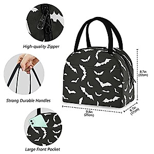 ZzWwR Stylish Bats Halloween Pattern Reusable Lunch Tote Bag with Front Pocket Zipper Closure Insulated Cooler Container Bag for Man Women Work Picnic Travel Beach Fishing