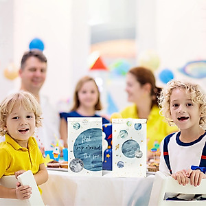 GROBRO7 26Pcs First Trip Around The Sun Space Party Favor Bag with Stickers Solar System Goodie Bags Paper Treat Bag Present Candy Planet Gift Bags Party Supplies for Boy Girl 1st Birthday Baby Shower