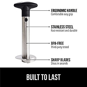 Gorilla Grip Pineapple Corer, Easy to Use BPA Free Peeler, Rust Resistant Reinforced Stainless Steel Sharp Blades, Fruit Slicer Tool, Detachable Handle, Kitchen Essentials, Core Twist Remover, Black
