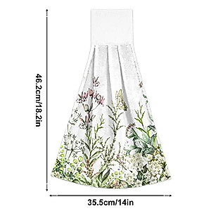Sletend Hanging Kitchen Towel with Loop Herb Plant Hand Towel 2 Pcs Soft Microfiber Coral Velvet Tie Towel Decor for Bathroom Laundry Room Decor