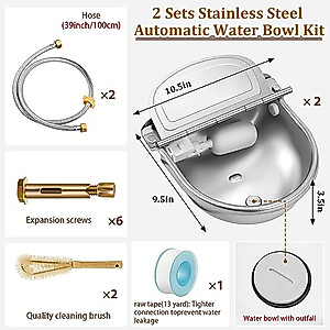 2 Sets Automatic Animal Drinking Water Trough Bowl with Float Valve Water Feeder Waterer Kit Livestock for Dog Horse with Pipe Connector Countersunk Bolt (Normal Style,Stainless Steel)