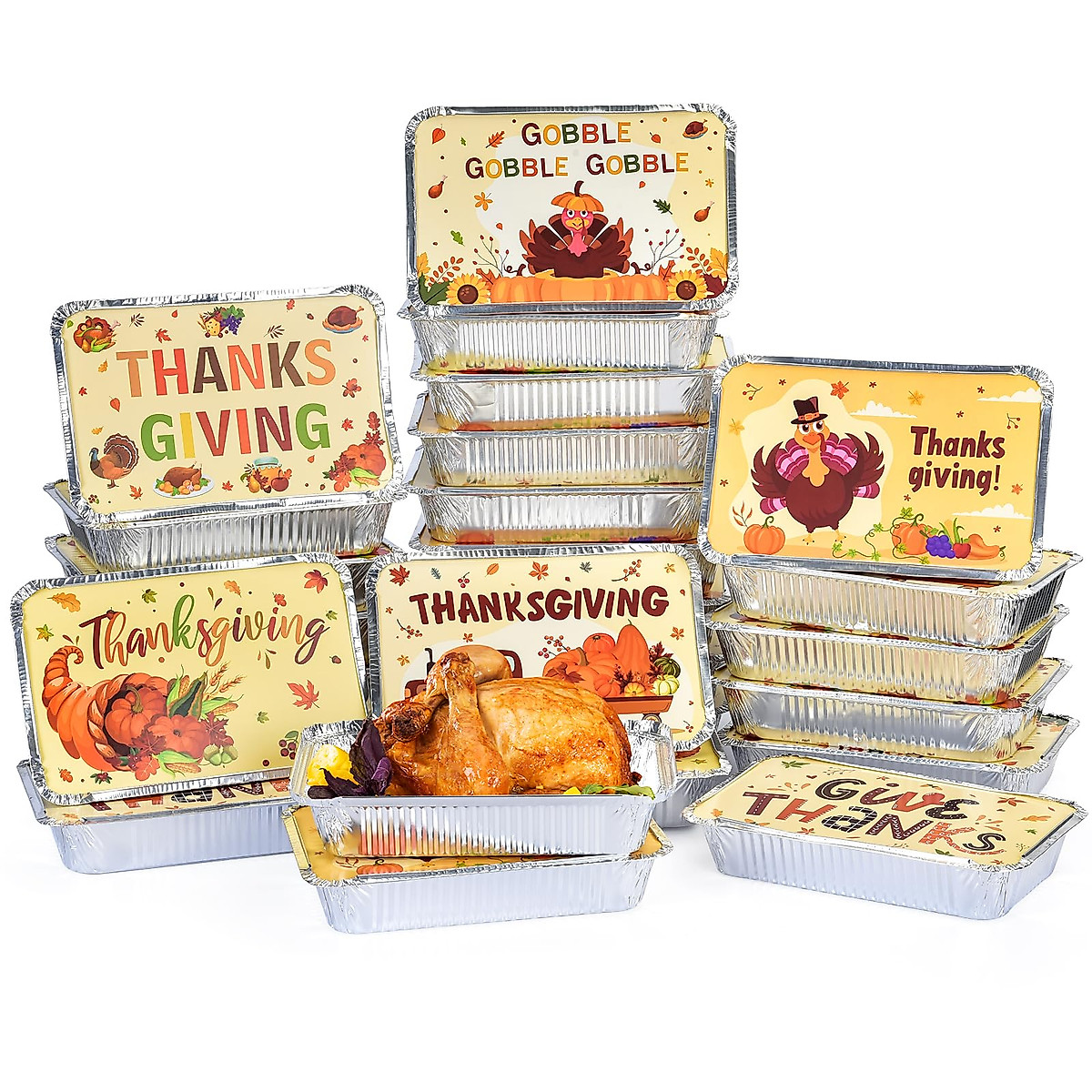 Thanksgiving Leftover Containers with Lids - 42 PCS Thanksgiving Foil Take Home Containers Party Supplies, Disposable To Go Food Containers for Treat Exchange & Party Leftovers, 8.2”x5.5”x1.97"