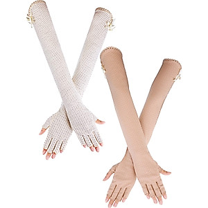 2 Pairs Women UV Sun Protection Driving Gloves Touchscreen Cotton Arm Sun Block Gloves for Outdoor Sports Summer Supplies (Color Set 4)