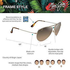 Maui Jim Men's and Women's Mavericks Polarized Aviator Sunglasses, Gold/HCL® Bronze, Medium