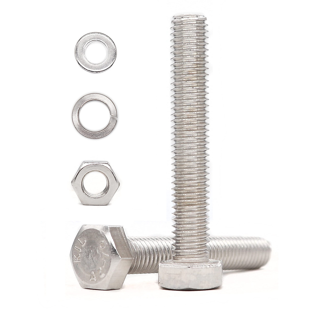 binifiMux 10-Pack M8 Hex Bolts 40mm Long and M8 Hex Nuts M8 Flat Washers/Spring Lock Washers Set, 304/18-8, DIN933 Plain Finish