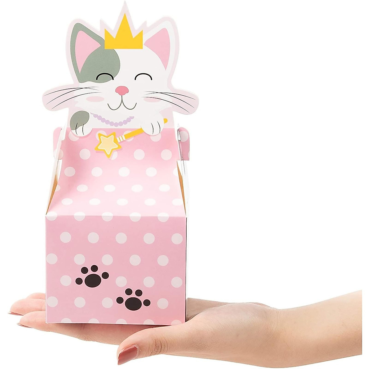 Juvale Cat Party Favor Boxes - 24-Pack Paper Treat Boxes with Die-Cut Princess Kitty, Cute Cat Themed Gable Boxes, Goodie Gift Loot Boxes, Girls Birthday Party Supplies, 3.5 x 3.5 x 8 Inches