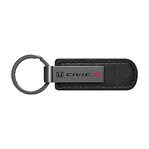 iPick Image for Honda Civic Si Gunmetal Black Metal Plate PU Leather Strap Key Chain Keychain, Official Licensed